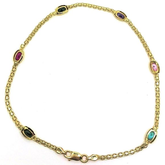 GEMMAU | Jewelry | Italian 4k Yellow Gold Gemstones Oval Link Ankle ...